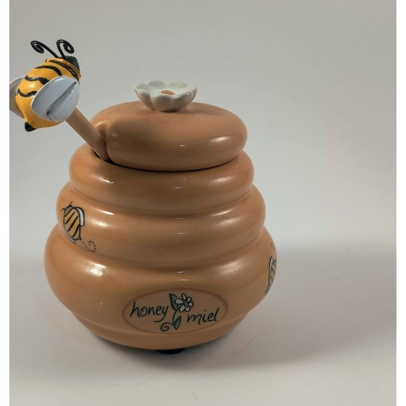Honey Miel | Kitchen | Ceramic Honey Miel Mini Honey Pot With Wood Bee ...